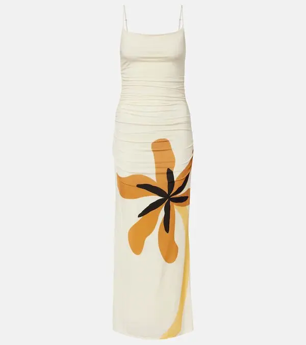 CALA DE LA CRUZ Kim Floral Jersey Maxi Dress - White