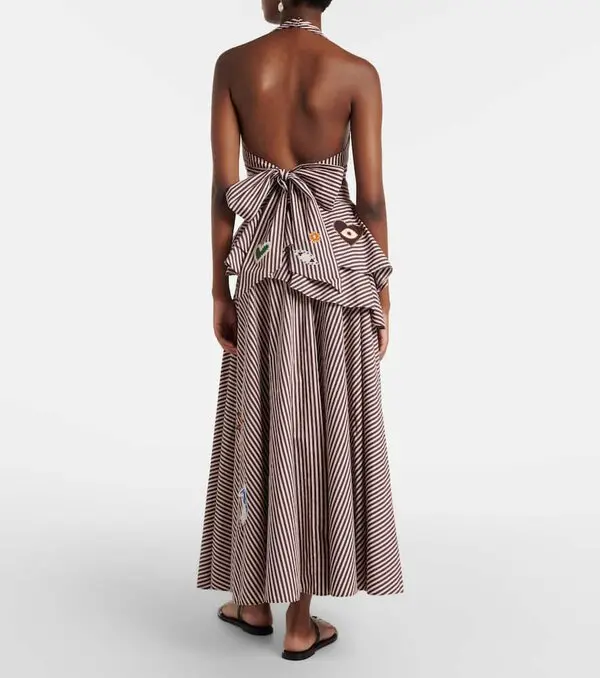 ALEMAIS Sirocco Embroidered Striped Cotton Maxi Skirt