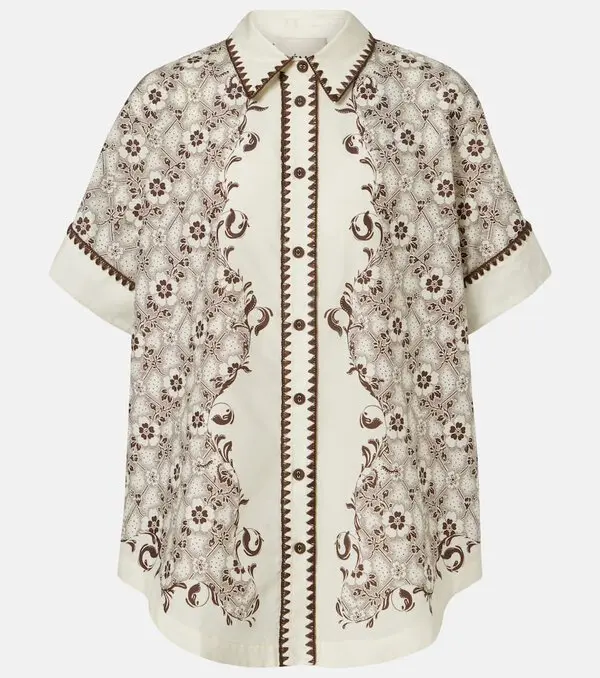 ALEMAIS Printed Cotton And Silk Bowling Shirt - Beige