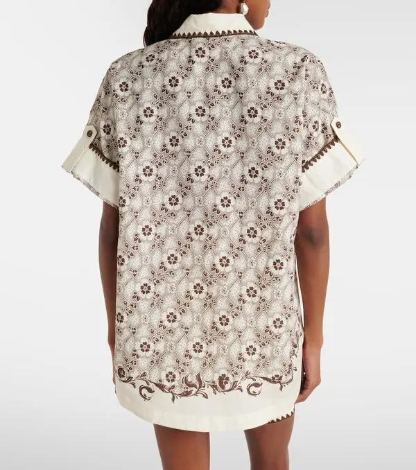 ALEMAIS Printed Cotton And Silk Bowling Shirt - Beige