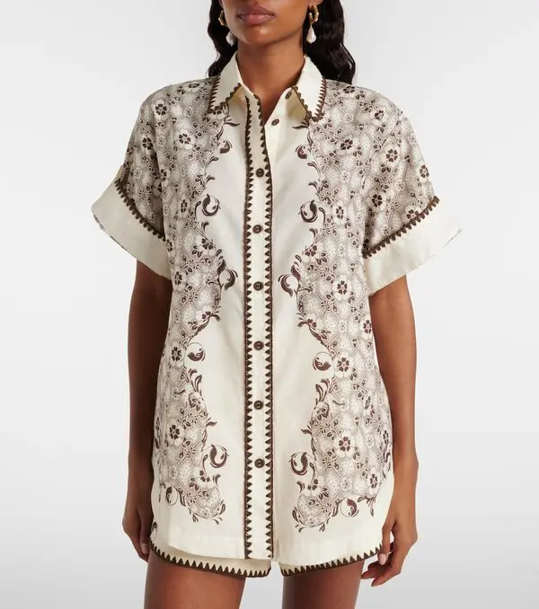 ALEMAIS Printed Cotton And Silk Bowling Shirt - Beige