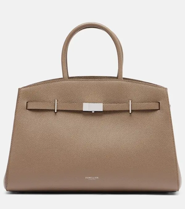 DEMELLIER Hudson Midi Leather Top-handle Bag - Beige