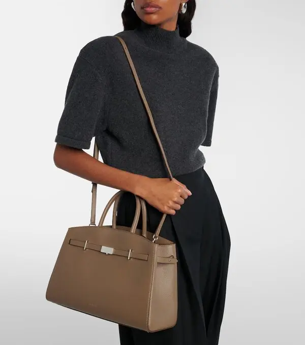 DEMELLIER Hudson Midi Leather Top-handle Bag - Beige