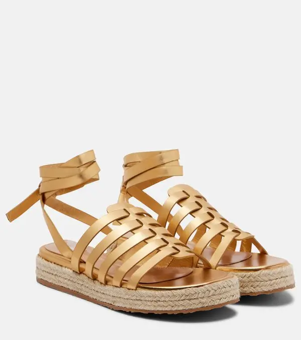 GIANVITO ROSSI Pompei Metallic Leather Espadrille Sandals - Brown