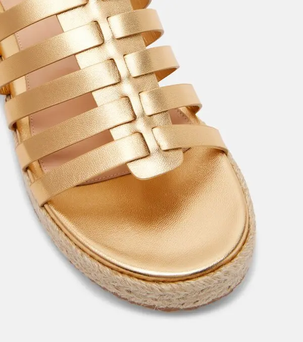 GIANVITO ROSSI Pompei Metallic Leather Espadrille Sandals - Brown