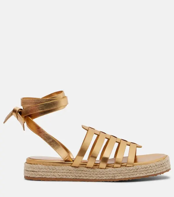 GIANVITO ROSSI Pompei Metallic Leather Espadrille Sandals - Brown
