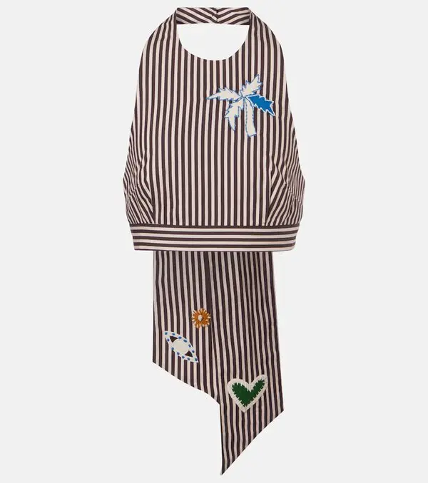 ALEMAIS Alémais Sirocco Embroidered Striped Cotton Crop Top - Brown