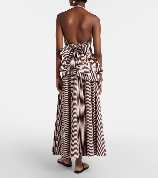 ALEMAIS Alémais Sirocco Embroidered Striped Cotton Maxi Skirt