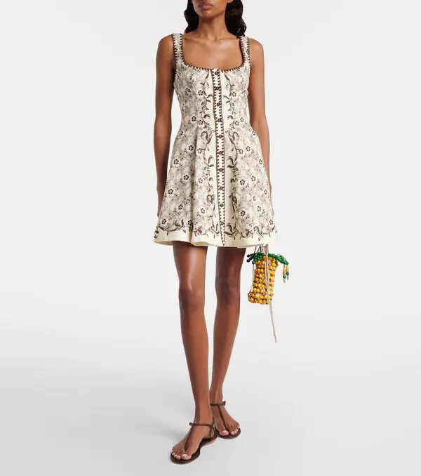 ALEMAIS Printed Linen And Cotton Minidress - Beige