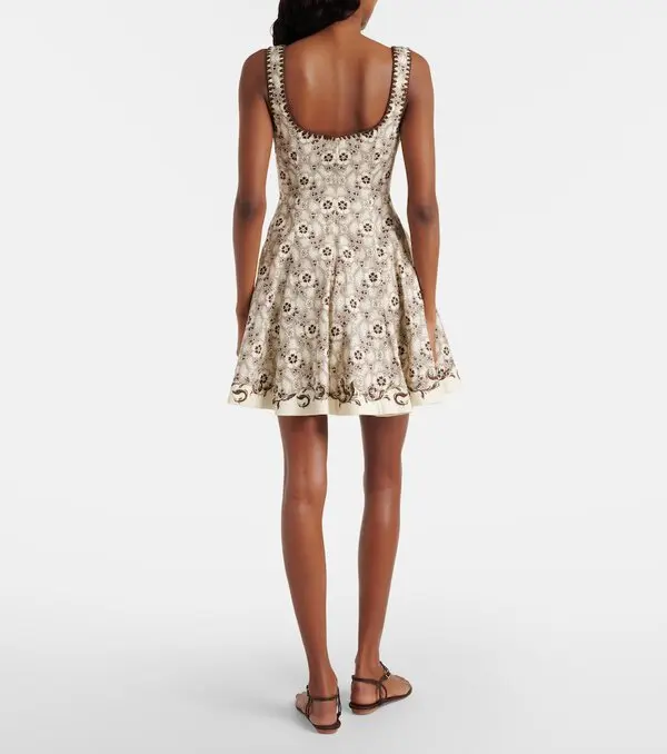 ALEMAIS Printed Linen And Cotton Minidress - Beige