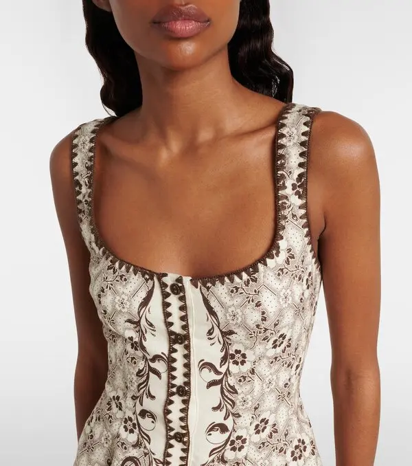 ALEMAIS Printed Linen And Cotton Minidress - Beige