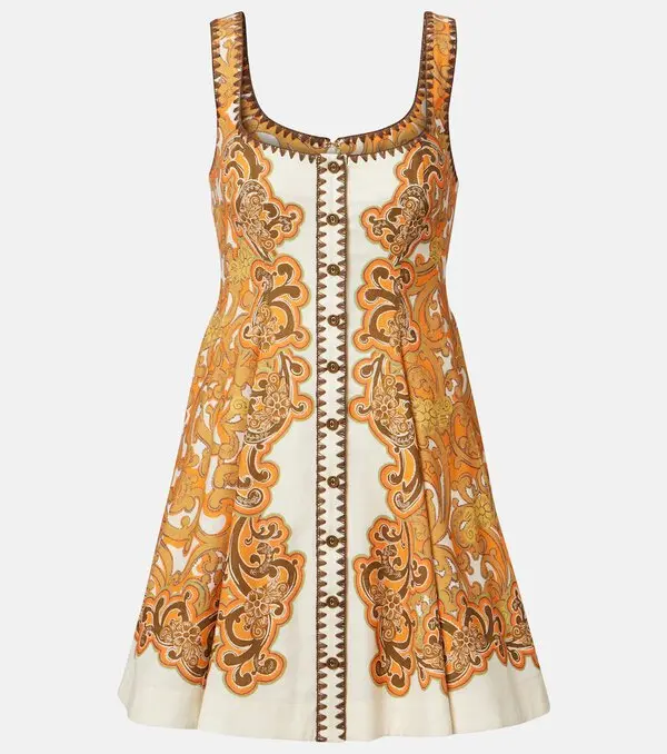 ALEMAIS Printed Linen And Cotton Mini Dress - Orange