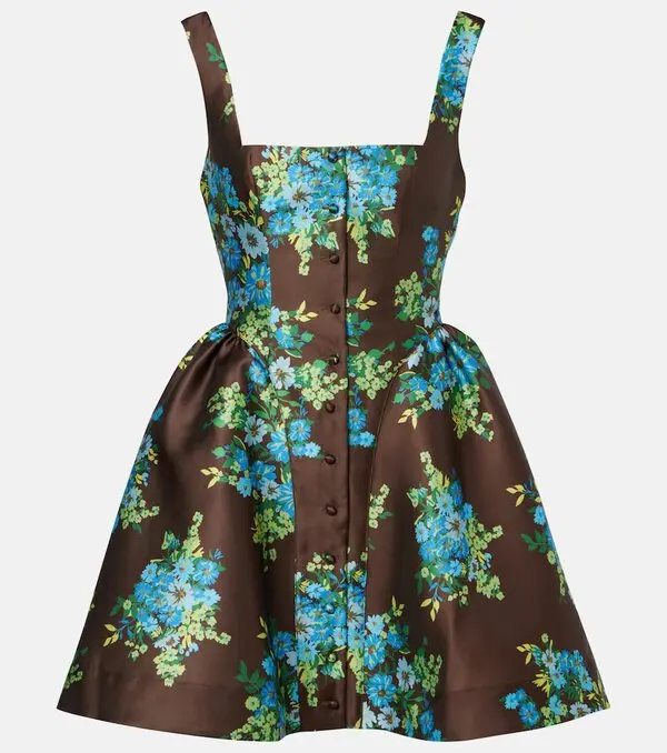 ALEMAIS Alémais Floral Peplum Minidress - Brown