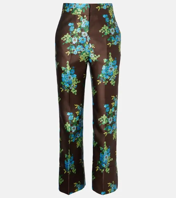 ALEMAIS Cropped Floral Satin Flared Pants