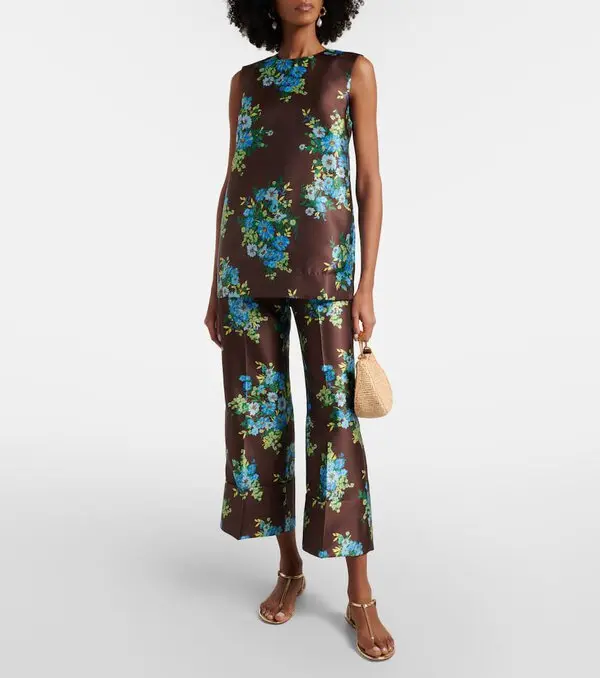 ALEMAIS Cropped Floral Satin Flared Pants