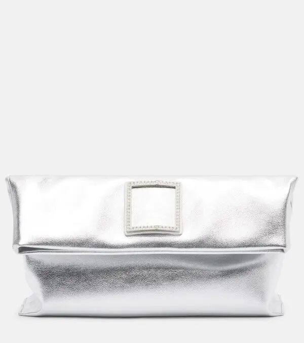 ROGER VIVIER Trompette Metallic Leather Clutch