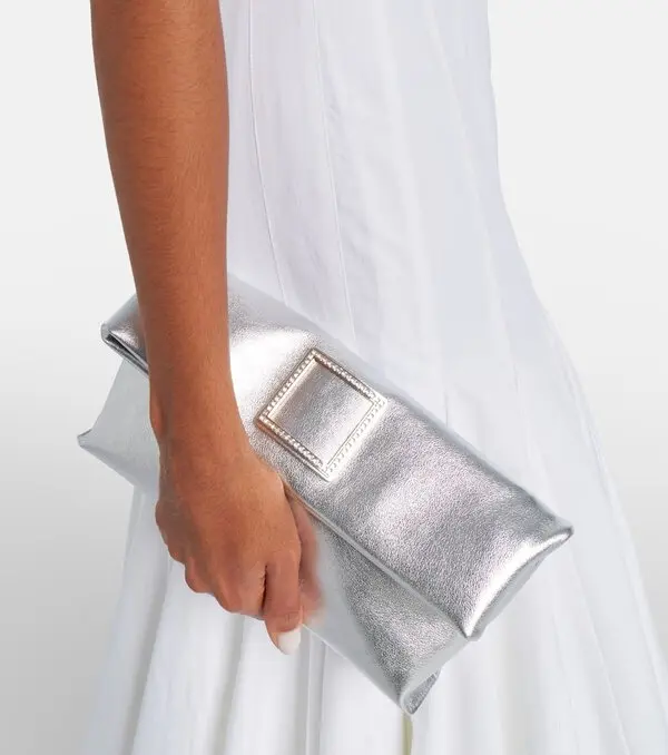 ROGER VIVIER Trompette Metallic Leather Clutch