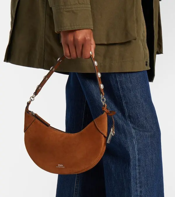 Polo Ralph Lauren Polo Id Mini Studded Suede Shoulder Bag - Brown