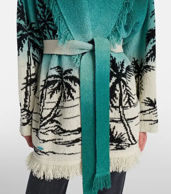 Alanui Wave Bloom Fringed Jacquard Cardigan - Green