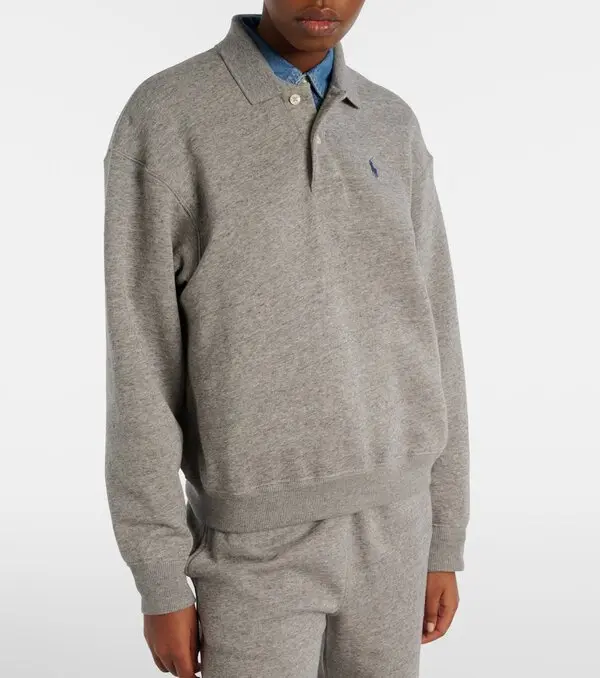Polo Ralph Lauren Logo Cotton-blend Fleece Polo Sweatshirt - Grey