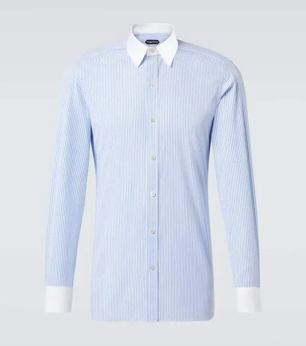 TOM FORD Striped Cotton Poplin Shirt - Blue