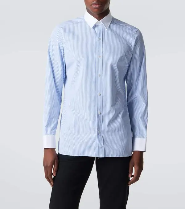 TOM FORD Striped Cotton Poplin Shirt - Blue