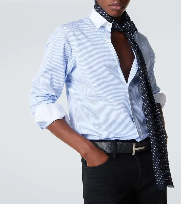 TOM FORD Striped Cotton Poplin Shirt - Blue