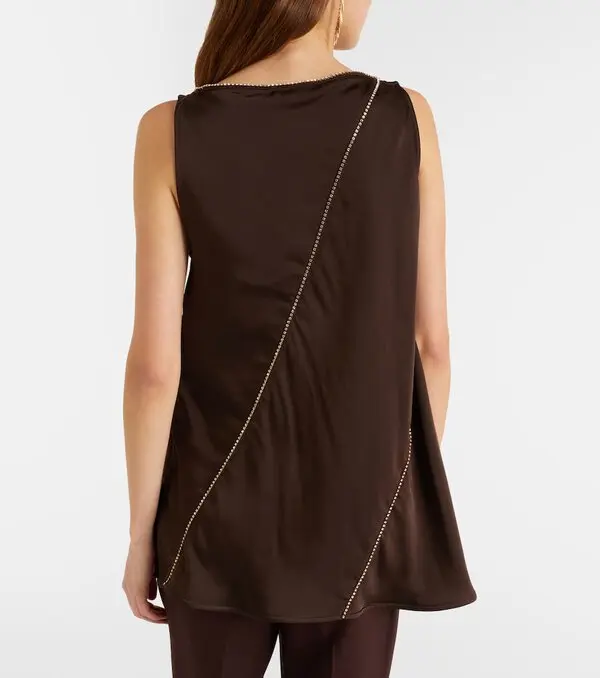 JIL SANDER Embellished Satin Top - Brown