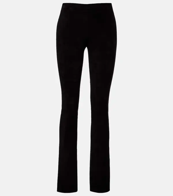 Stouls Long Suede Flared Pants - Black