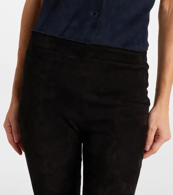 Stouls Long Suede Flared Pants - Black