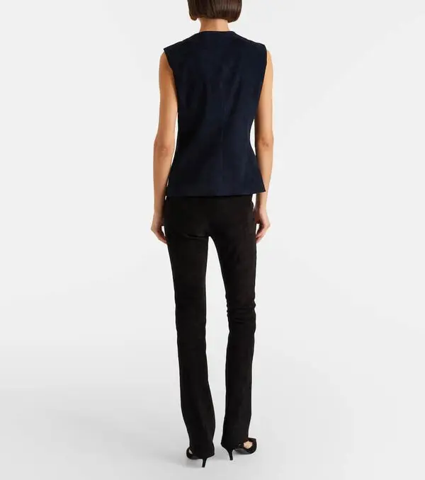 Stouls Long Suede Flared Pants - Black