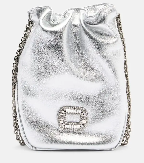 ROGER VIVIER Pilgrim Nano Metallic Bucket Bag - Silver