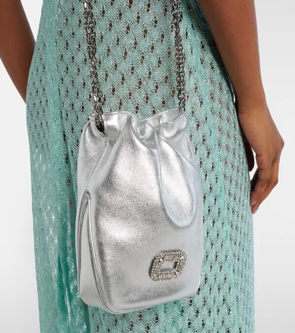 ROGER VIVIER Pilgrim Nano Metallic Bucket Bag - Silver