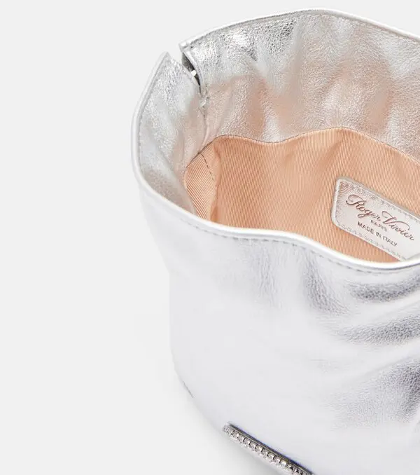 ROGER VIVIER Pilgrim Nano Metallic Bucket Bag - Silver