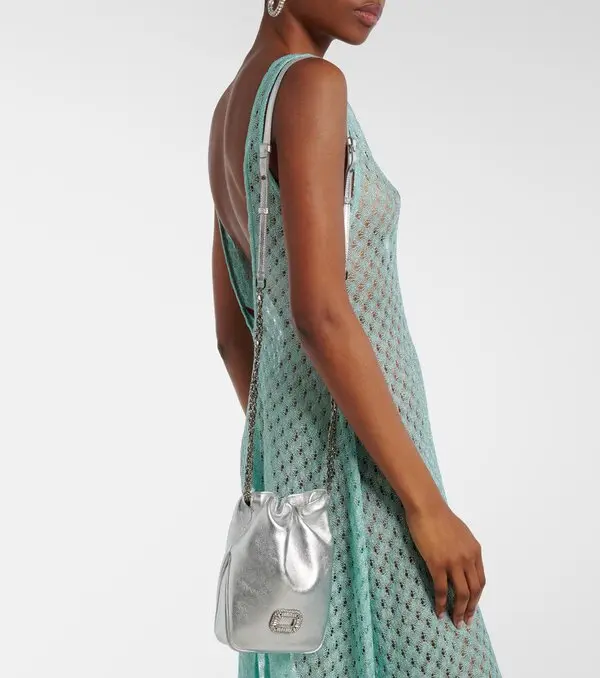 ROGER VIVIER Pilgrim Nano Metallic Bucket Bag - Silver