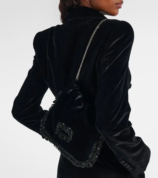 ROGER VIVIER Pilgrim Mini Beaded Velvet Bucket Bag