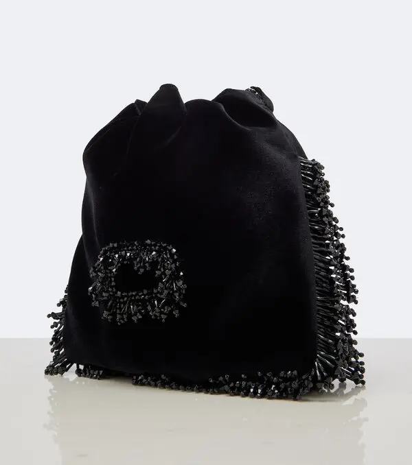 ROGER VIVIER Pilgrim Mini Beaded Velvet Bucket Bag