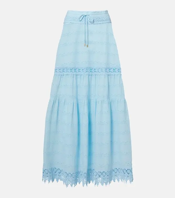 Melissa Odabash Alessia Broderie Anglaise Cotton Maxi Skirt - Blue