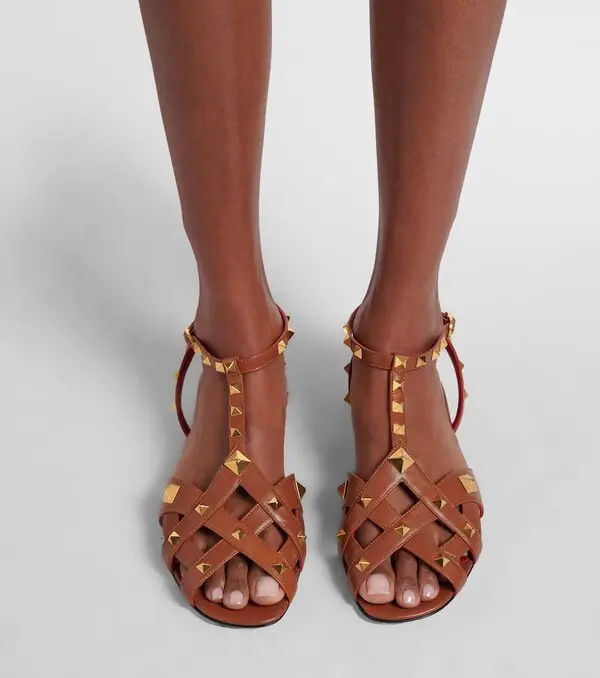 Valentino Garavani Studded Leather Sandals - Brown