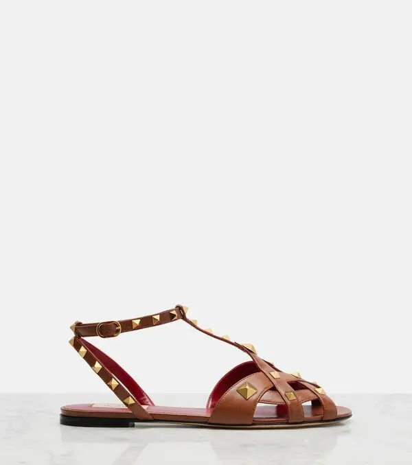 Valentino Garavani Studded Leather Sandals - Brown