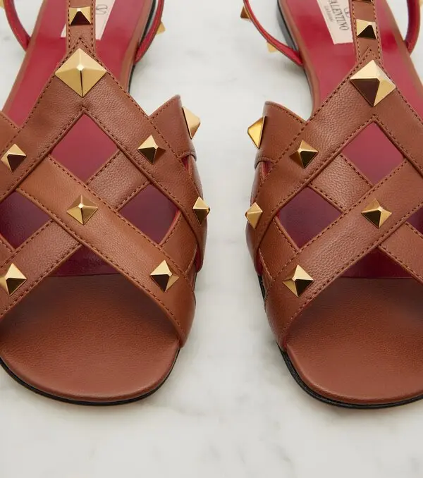 Valentino Garavani Studded Leather Sandals - Brown