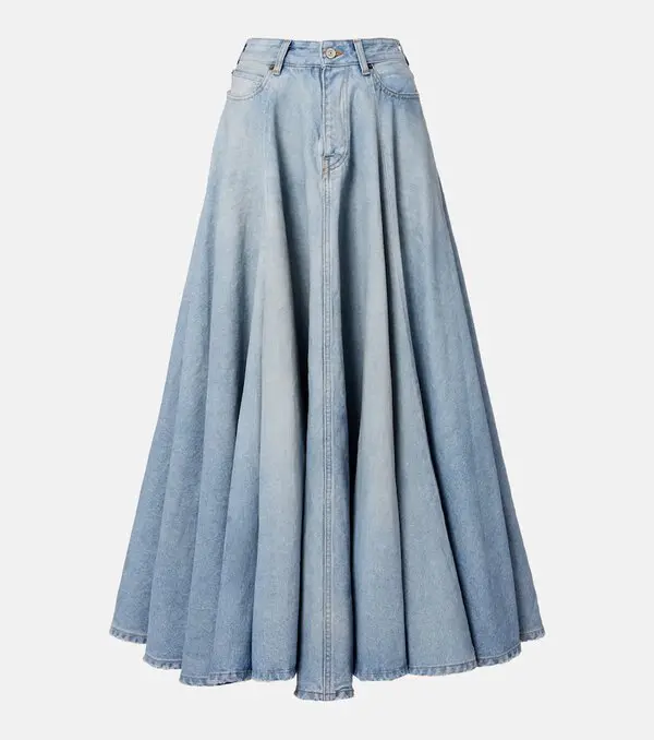Balenciaga Pleated Denim Midi Skirt