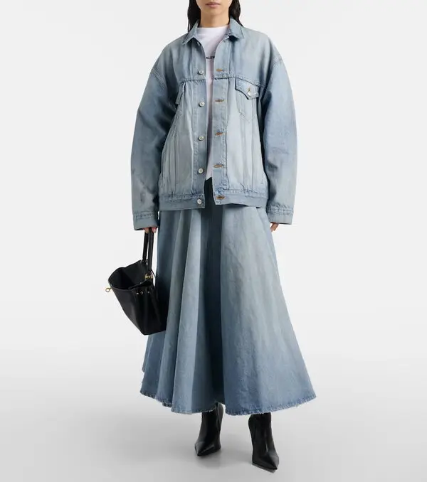 Balenciaga Pleated Denim Midi Skirt
