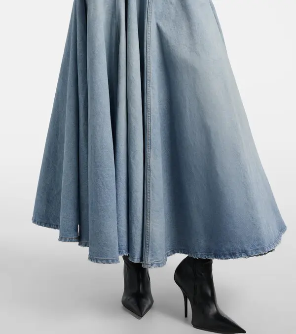 Balenciaga Pleated Denim Midi Skirt