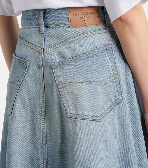 Balenciaga Pleated Denim Midi Skirt