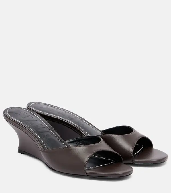 Staud Brigitte Leather Wedge Mules - Brown