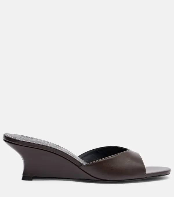 Staud Brigitte Leather Wedge Mules - Brown
