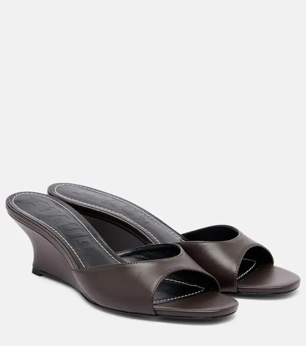 Staud Brigitte Leather Wedge Mules