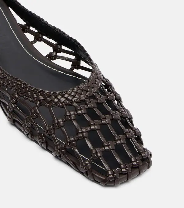 Staud Otto Woven Leather Mules - Brown
