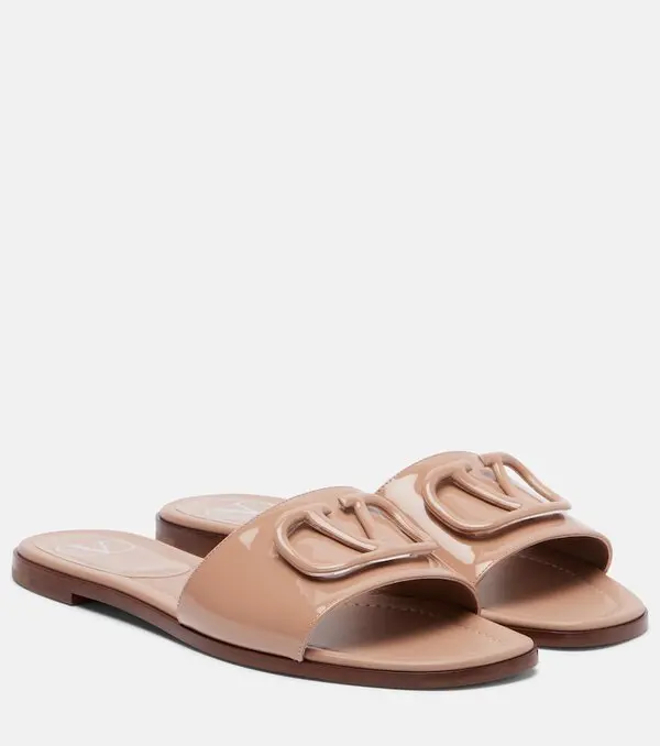 Valentino Garavani Vlogo Patent Leather Slides - Pink